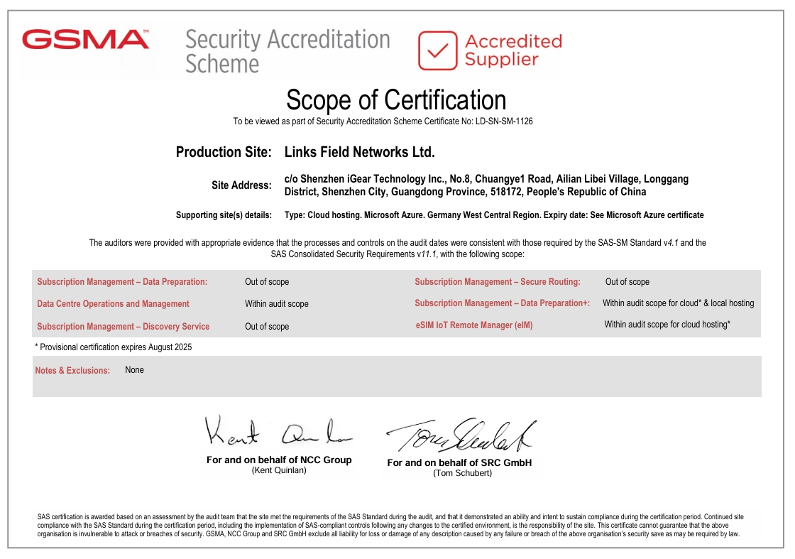 Links Field Announces GSMA SGP.31/SGP.32 Certification, Leading eIM ...
